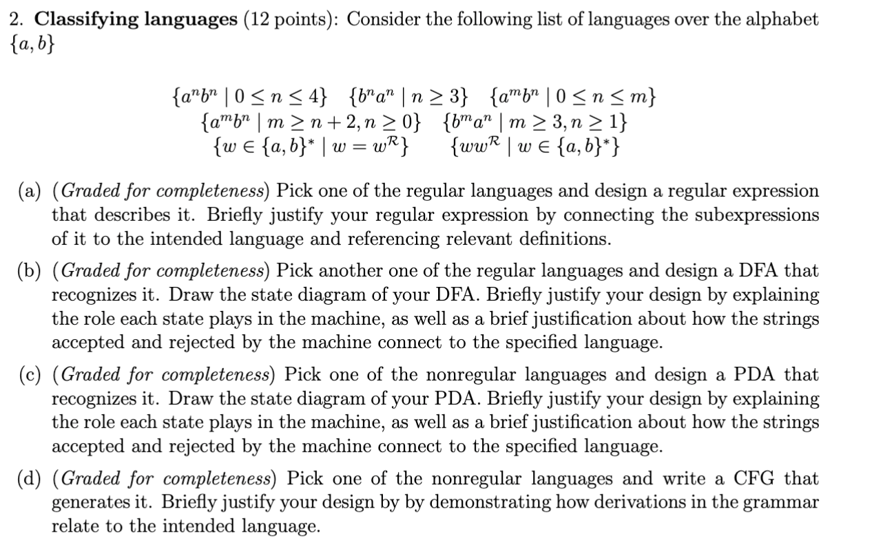 Solved Classifying languages (12 ﻿points): Consider the | Chegg.com