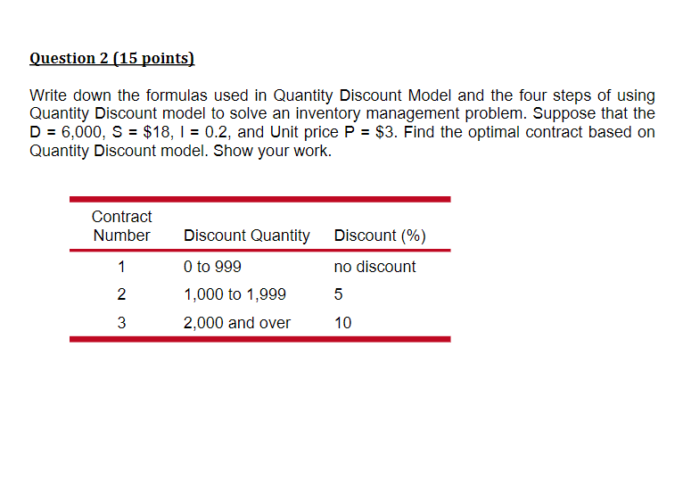 Solved Write down the formulas used in Quantity Discount | Chegg.com