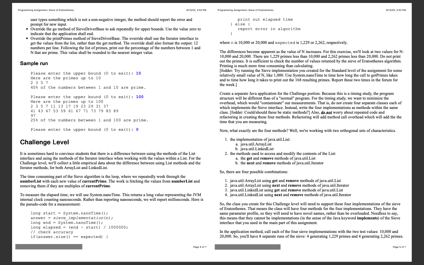 Solved Programming Assignment: Sieve of Eratosthenes | Chegg.com