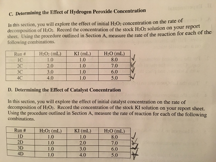 Solved c. Determining the Effect of Hydrogen Peroxide | Chegg.com