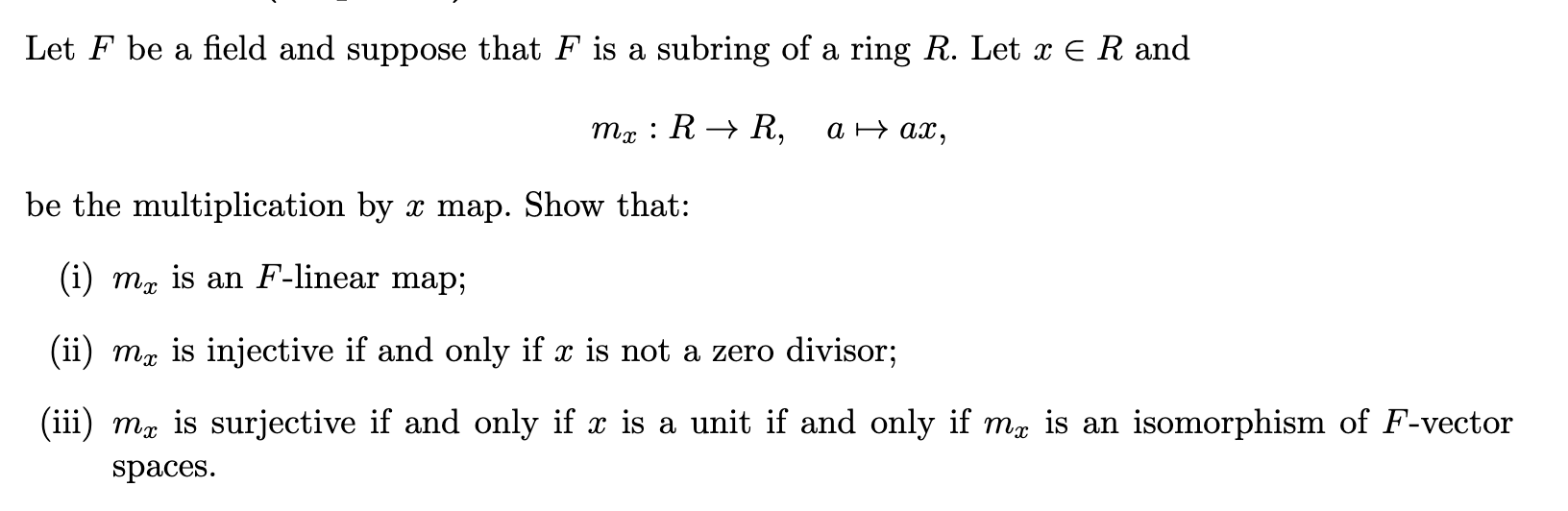 Solved Let F ﻿be a field and suppose that F ﻿is a subring of | Chegg.com