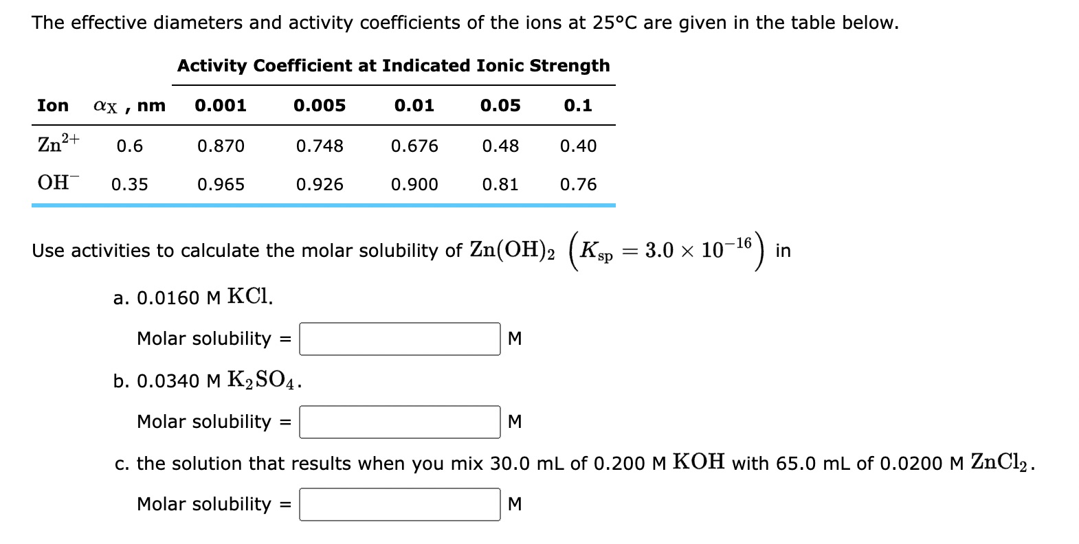 Solved solution in which μ=6.5×10−2, calculate Ksp ′ for a. | Chegg.com