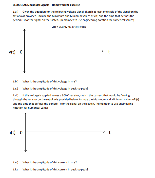 Solved EE3051: AC Sinusoidal Signals - Homework #1 Exercise | Chegg.com