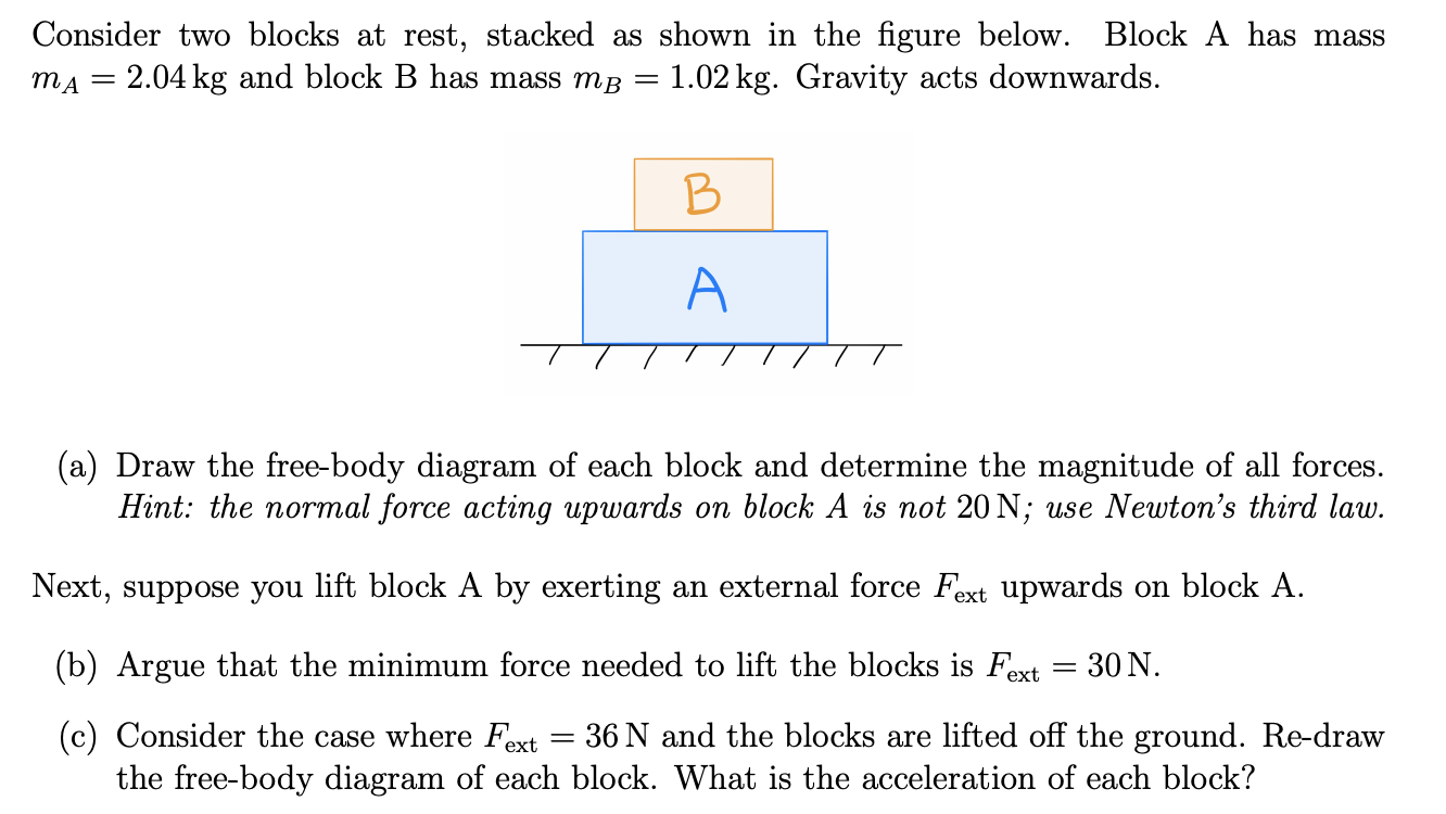 Solved Consider two blocks at rest, stacked as shown in the | Chegg.com