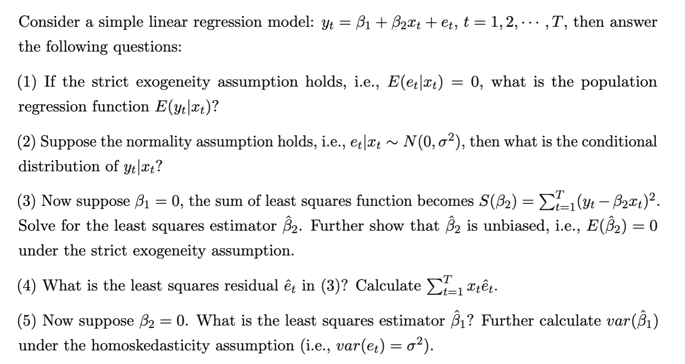 Solved Consider a simple linear regression model: Yt = B1 + | Chegg.com