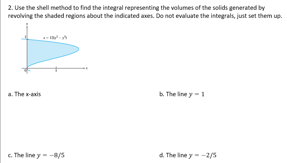 Solved 2. Use the shell method to find the integral | Chegg.com