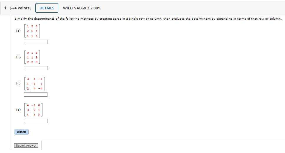 Solved (a) ⎣⎡121361311⎦⎤ (b) ⎣⎡012112869⎦⎤ (c) | Chegg.com