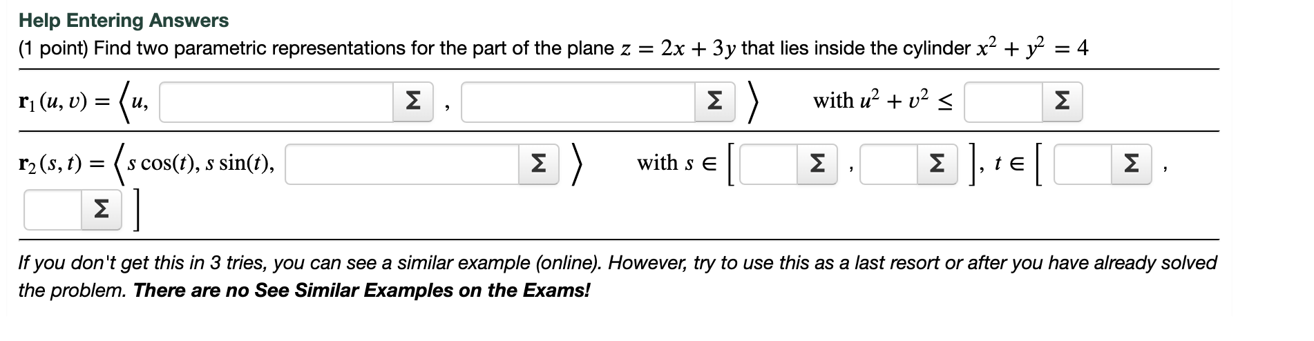 Solved Help Entering Answers (1 point) Find two parametric | Chegg.com