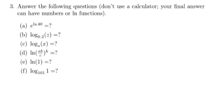 Solved 3. Answer the following questions (don't use a | Chegg.com