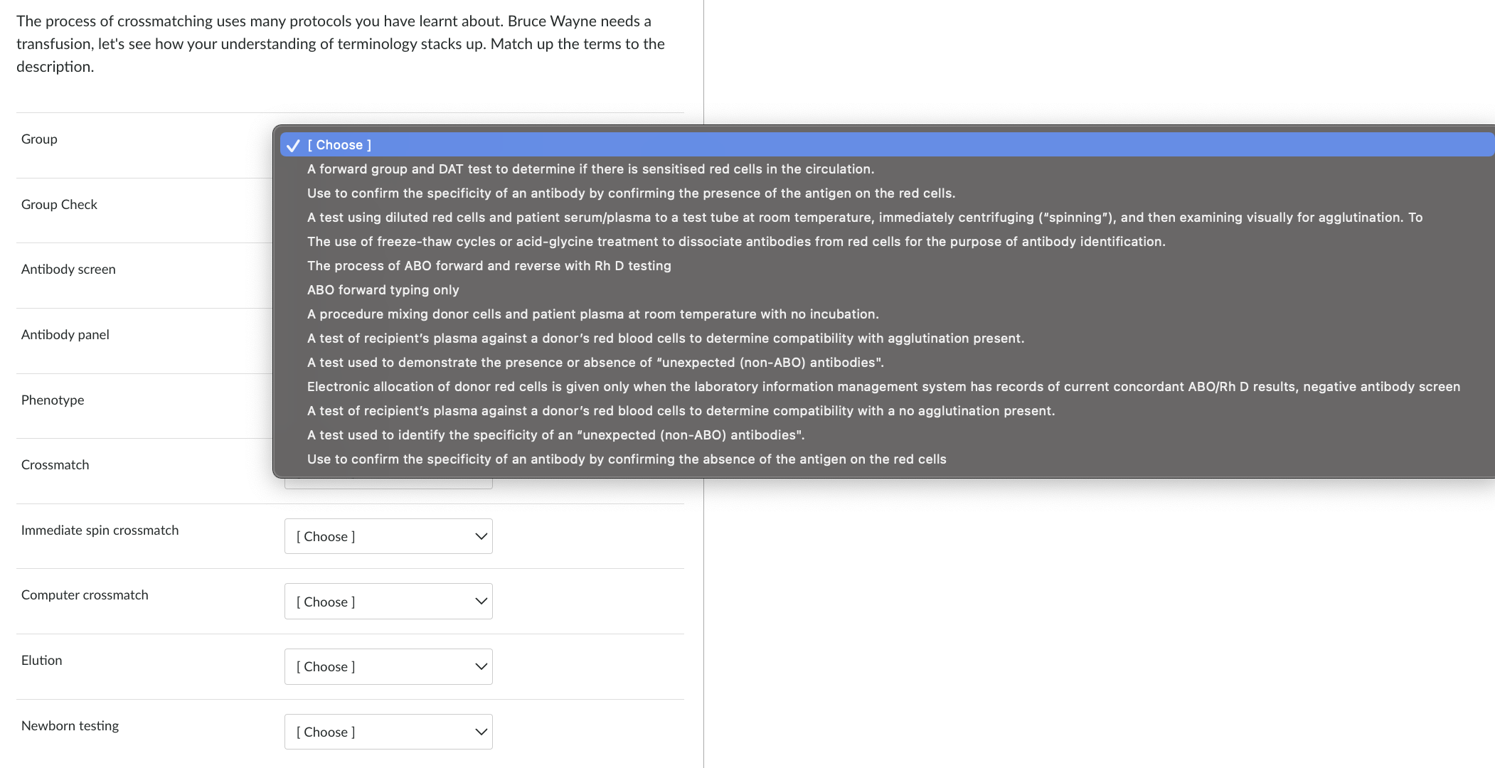 The process of crossmatching uses many protocols you | Chegg.com