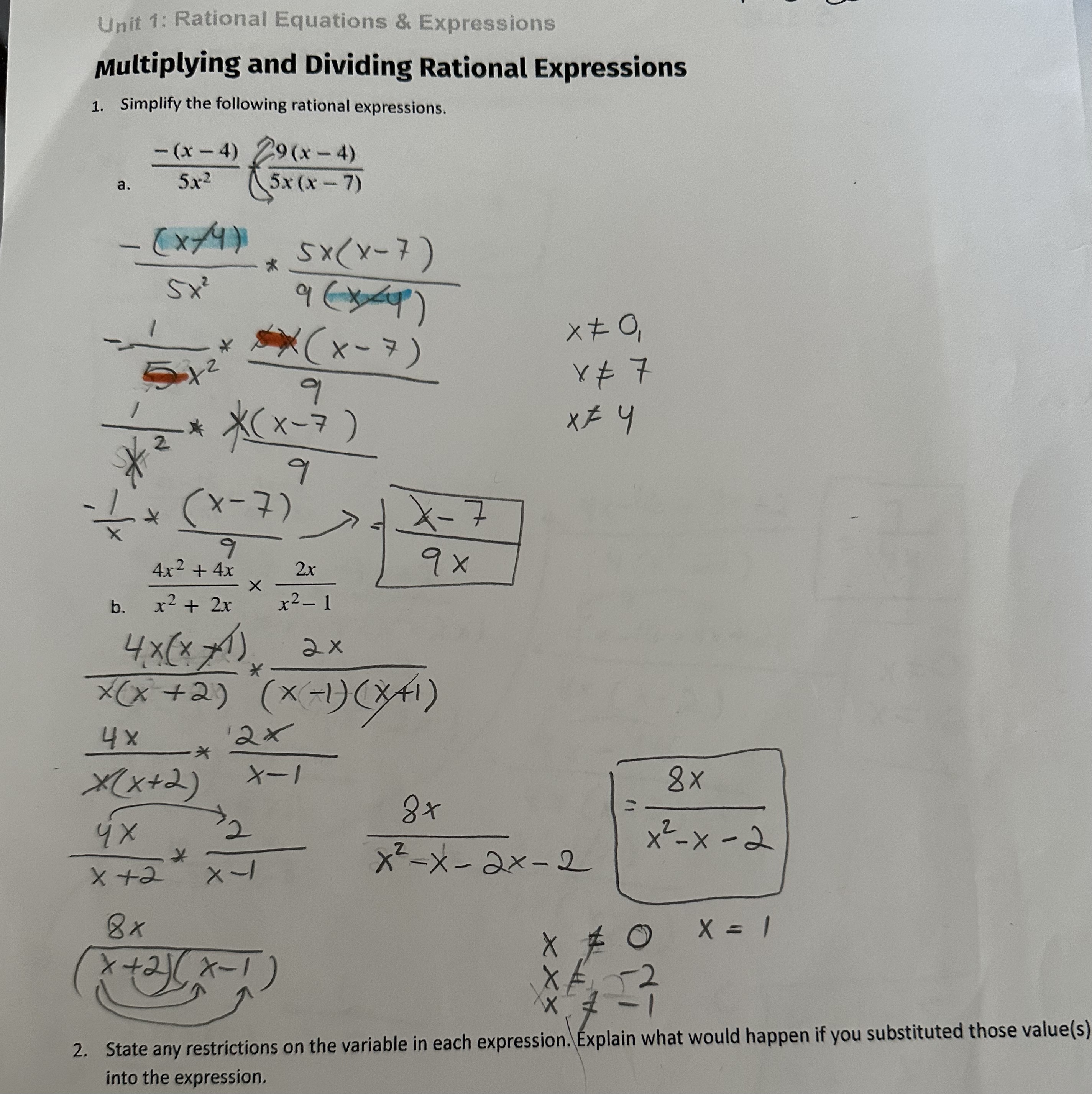 Solved Multiplying and Dividing Rational Expressions 1. | Chegg.com
