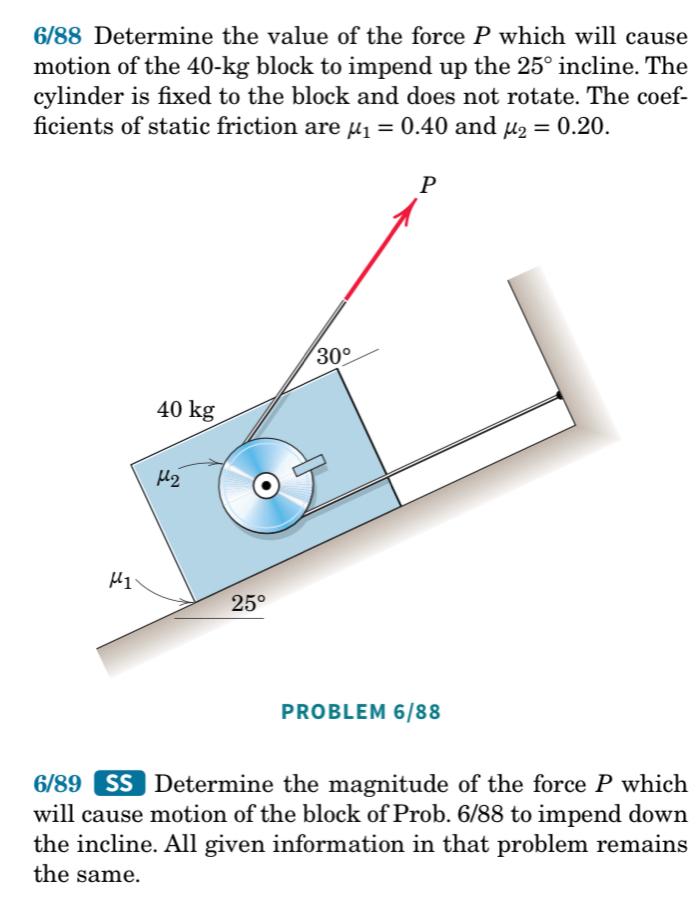 Solved 6/88 Determine the value of the force P which will | Chegg.com