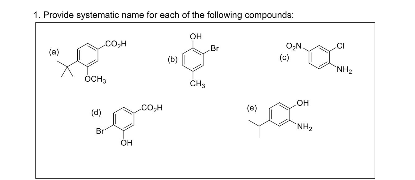 Solved 1. Provide systematic name for each of the following | Chegg.com