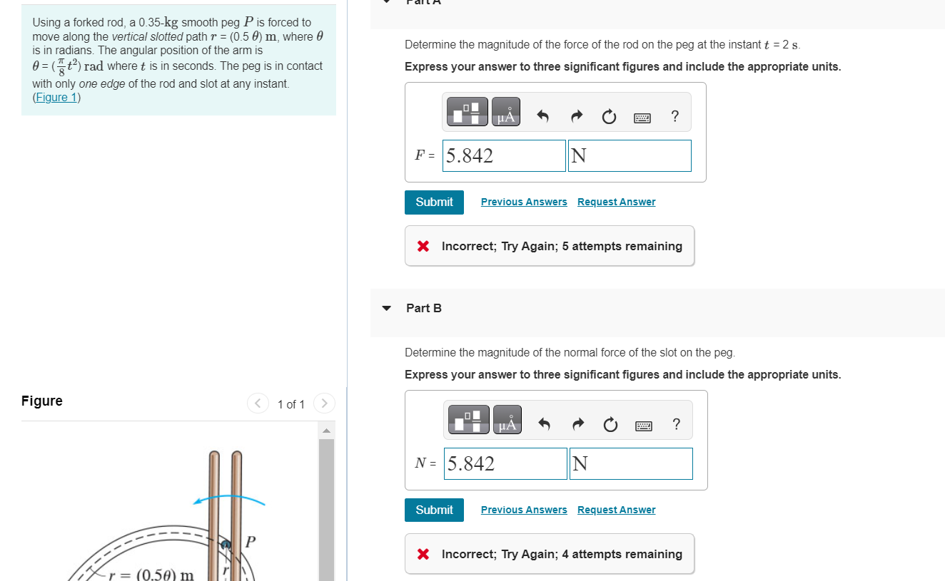 Solved Using a forked rod, a 0.35−kg smooth peg P is forced | Chegg.com