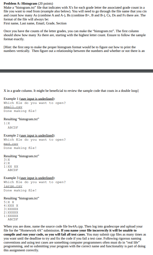 Solved Problem A: Histogram (20 points) Make a | Chegg.com