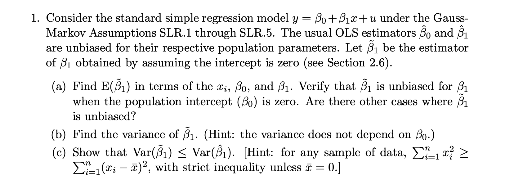 Solved 1. Consider the standard simple regression model | Chegg.com