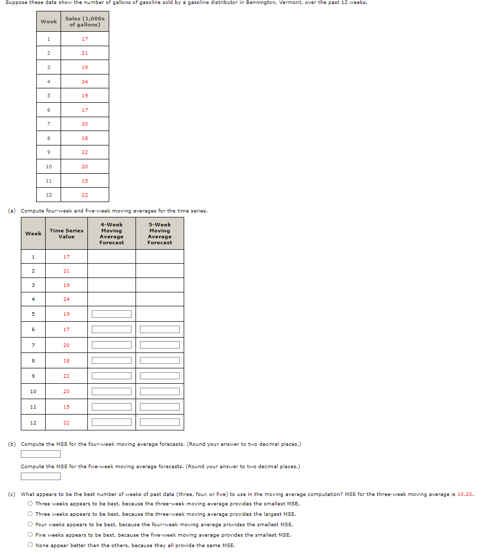 Solved (a) Compute four-week and five-week moving averages | Chegg.com