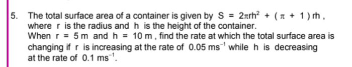 Solved The total surface area of a container is given by | Chegg.com