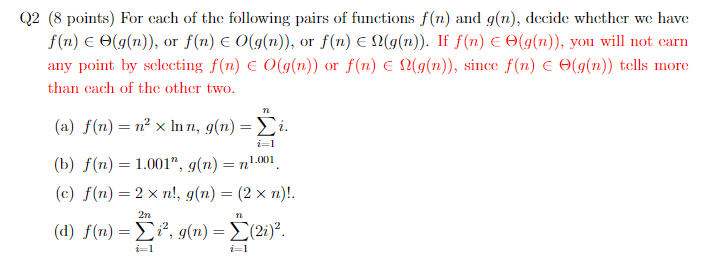 Solved Q2 (8 points) For cach of the following pairs of | Chegg.com
