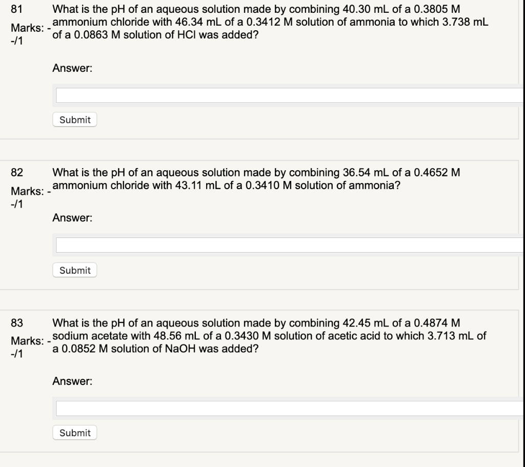 Solved 81 What is the pH of an aqueous solution made by | Chegg.com
