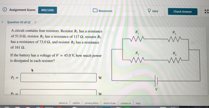 Solved O Assignment Score 800/1200 9Hint Resources Check | Chegg.com