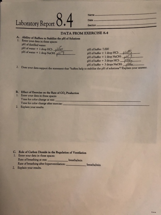 Solved Laboratory Report O.T Name Date Section DATA FROM | Chegg.com