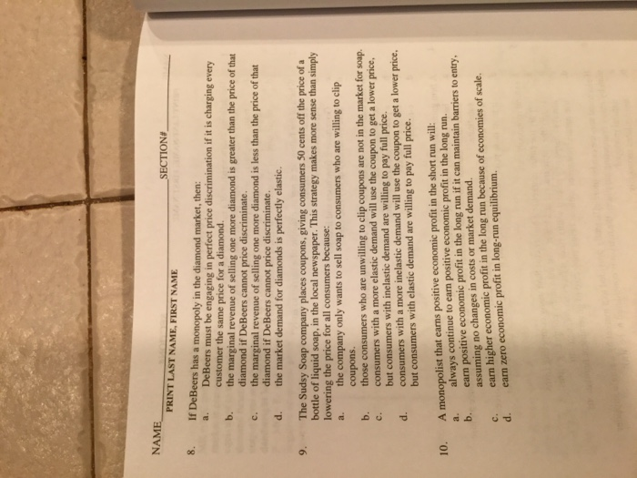 Solved NAME PRINT LAST NAME, FIRST NAME SECTION 8. If | Chegg.com