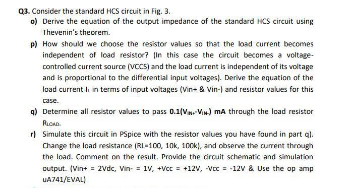 Solved R R4 VO R R Voutu Rь Rroad Figure 3. Standard HCS | Chegg.com
