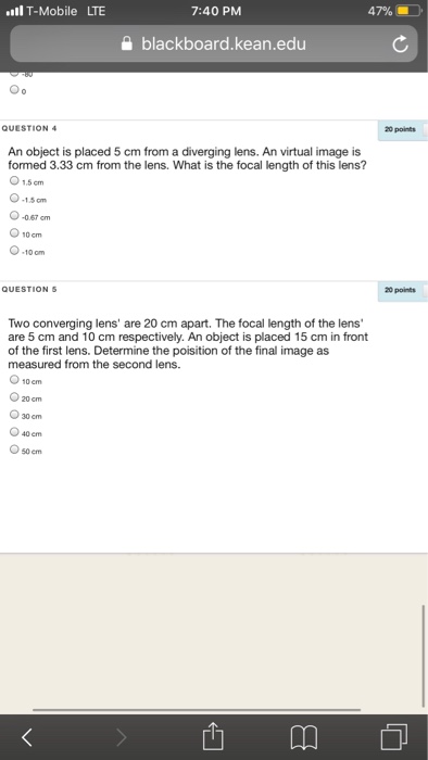 Solved l T-Mobile LTE 7:40 PM 47% a blackboard.kean.edu | Chegg.com