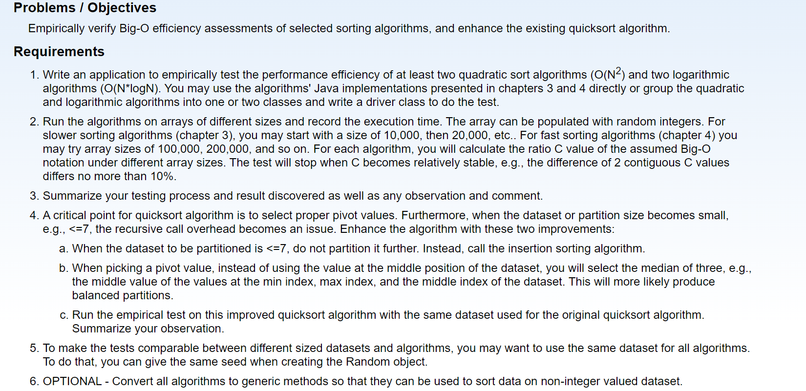 Solved Empirically verify Big-O efficiency assessments of | Chegg.com