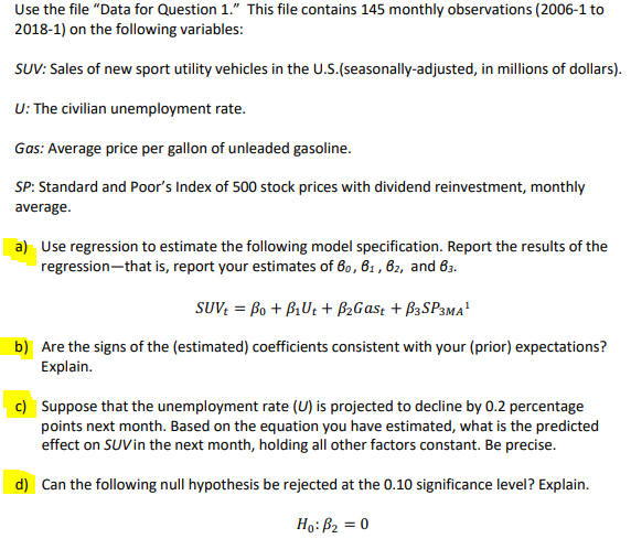 Solved Use the file "Data for Question 1." This file | Chegg.com