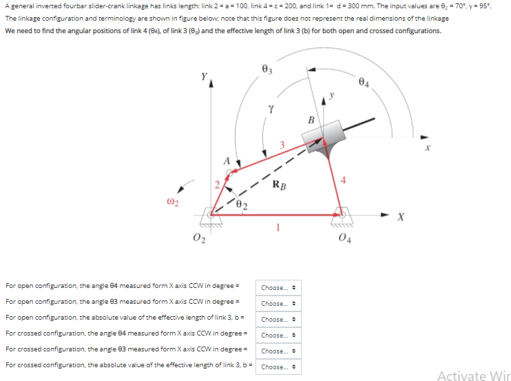 Solved A general inverted fourbar slider-crank linkage has | Chegg.com