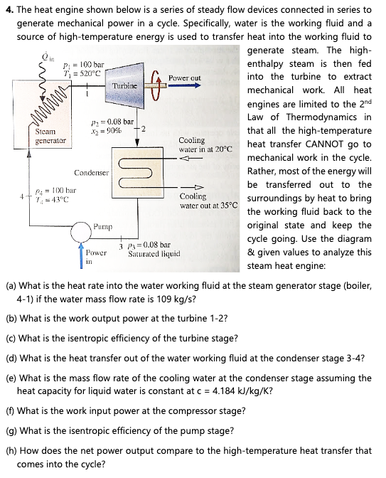 Solved 4. The heat engine shown below is a series of steady | Chegg.com