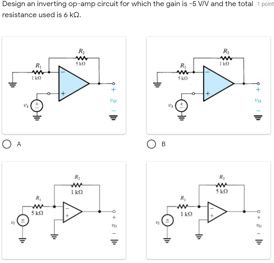Solved Design an inverting op-amp circuit for which the gain | Chegg.com