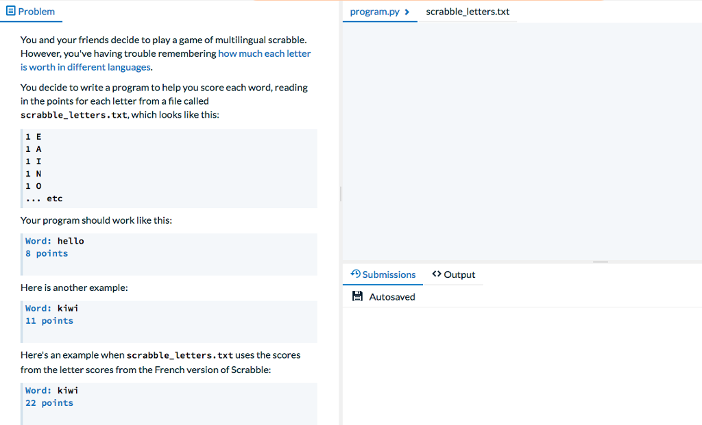 Solved program.py scrabble letters.txt 1 E 1 A 1 I 1 0 1 N | Chegg.com