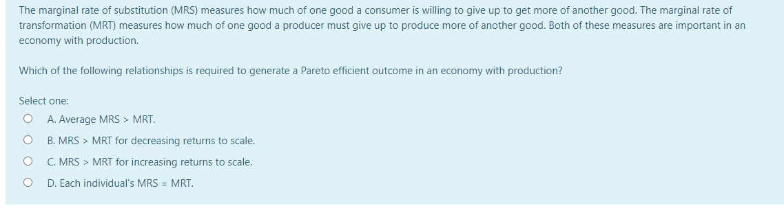 Solved The marginal rate of substitution (MRS) measures how | Chegg.com