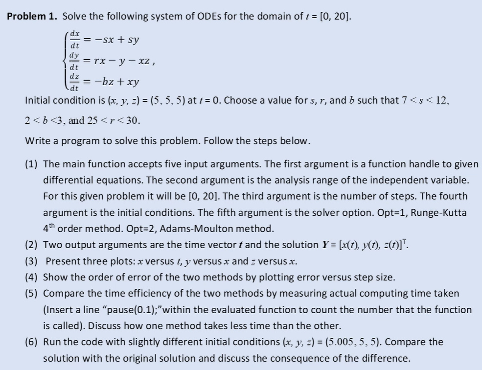 Solved Problem 1. Solve the following system of ODEs for the | Chegg.com