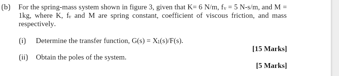 Solved (b) For the spring-mass system shown in figure 3, | Chegg.com