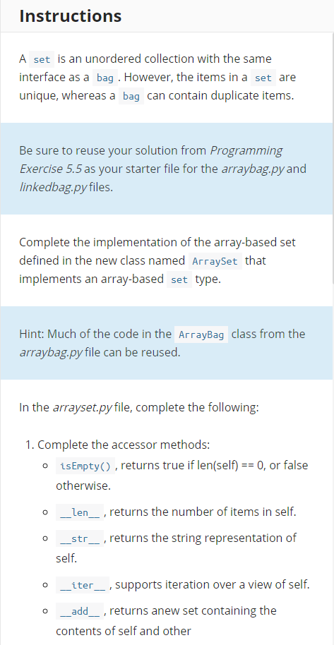 Instructions A set is an unordered collection with | Chegg.com