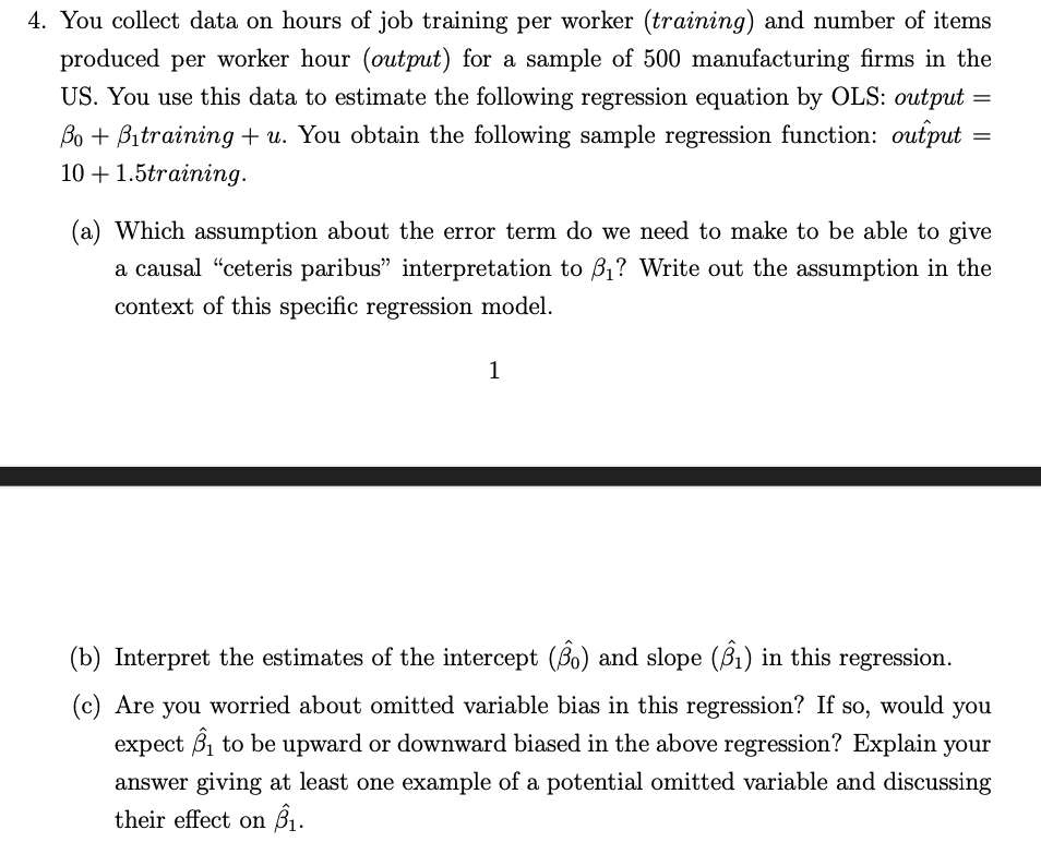 Solved 4. You collect data on hours of job training per | Chegg.com