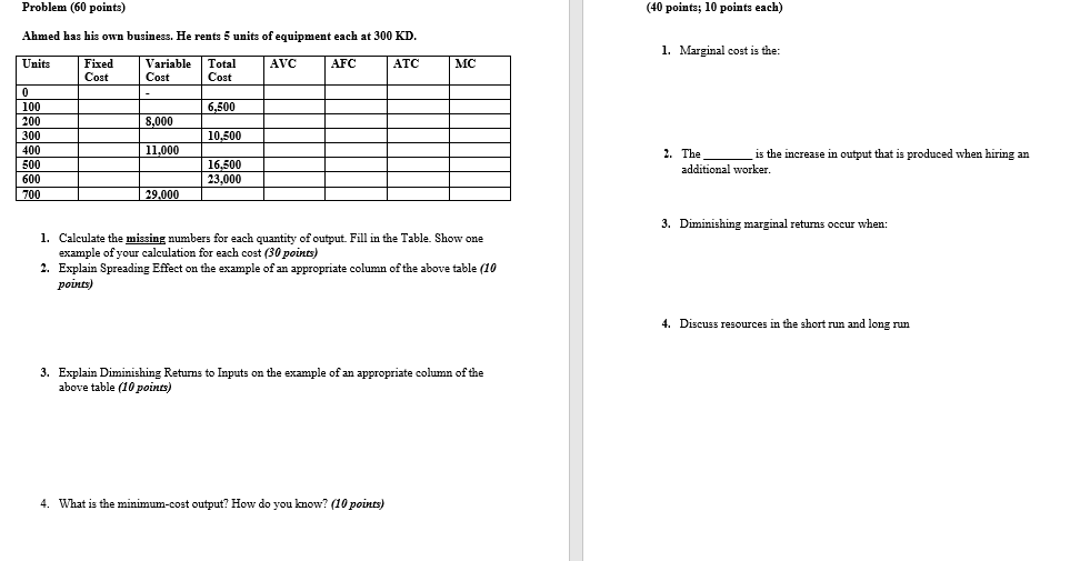 Solved Problem (60 points) (40 points; 10 points each) Ahmed | Chegg.com