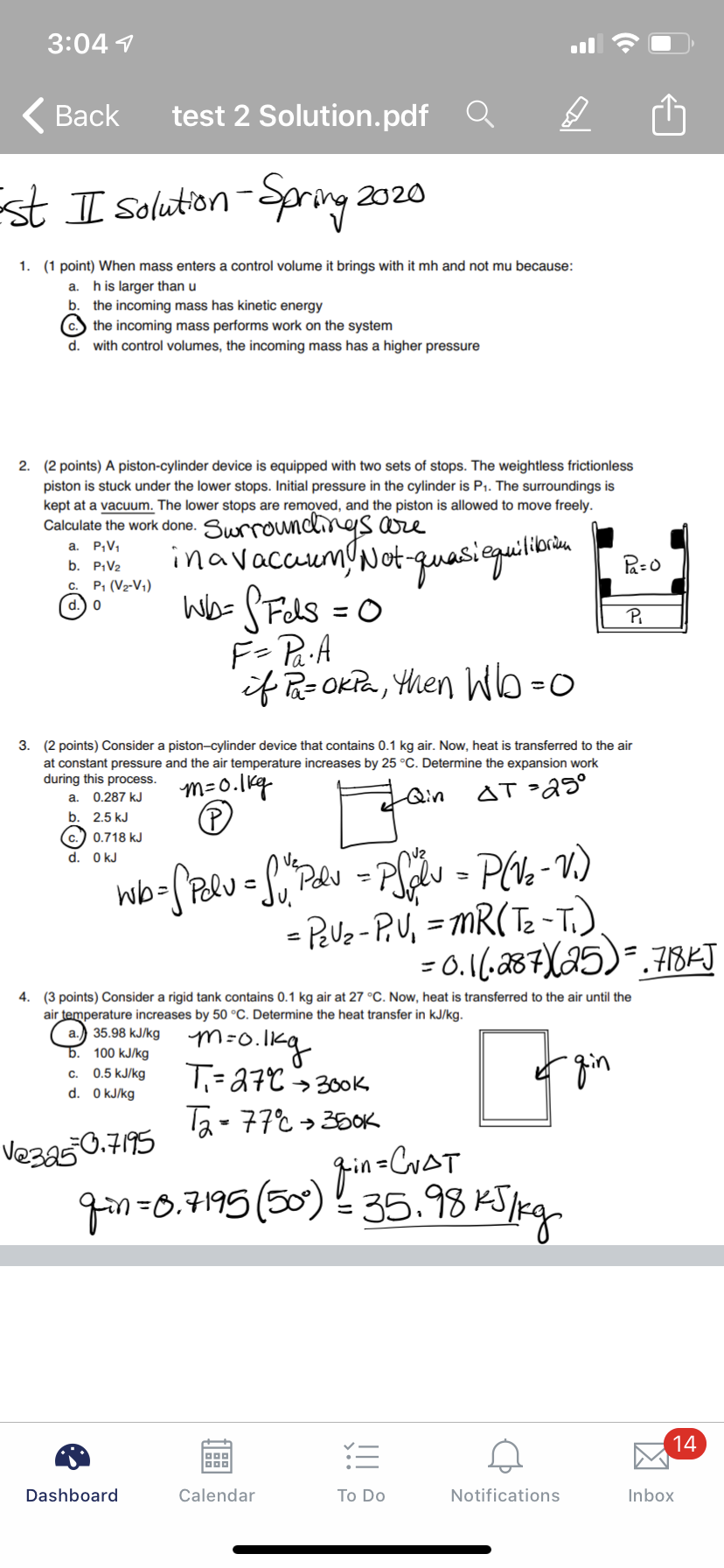 Solved This is an answer key from my recent thermo exam. I | Chegg.com