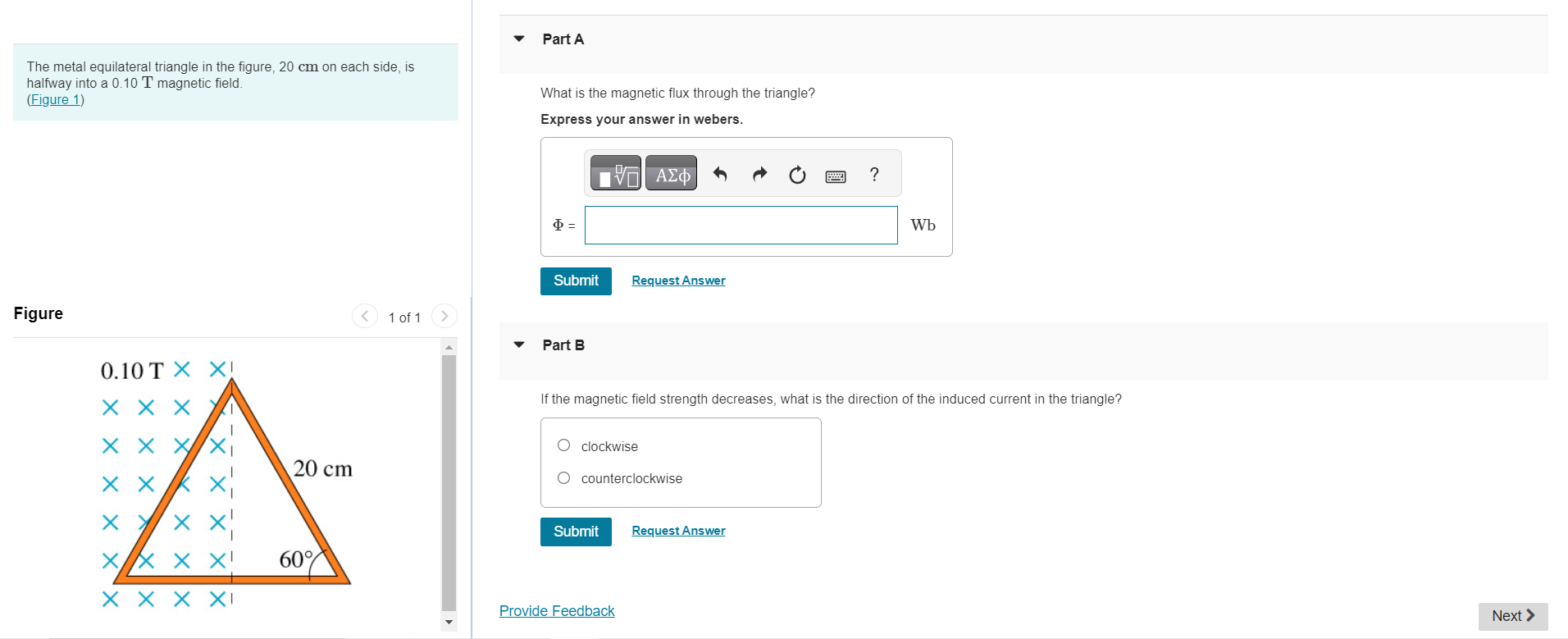 Solved The metal equilateral triangle in the figure, 20 cm | Chegg.com