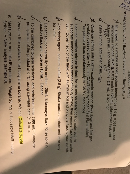 Solved Handout: Borane Preparation of tert-Butylamine | Chegg.com
