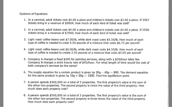 Solved Systems of Equations 1. In a carnival, adult tickets | Chegg.com