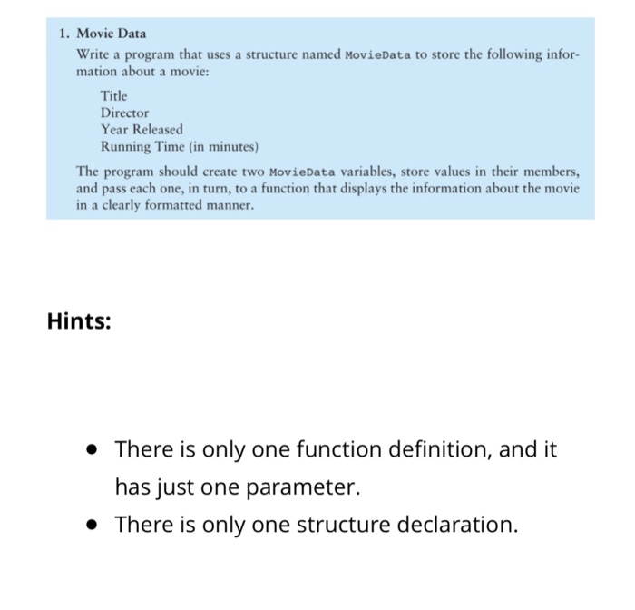 Solved 1. Movie Data Write a program that uses a structure | Chegg.com