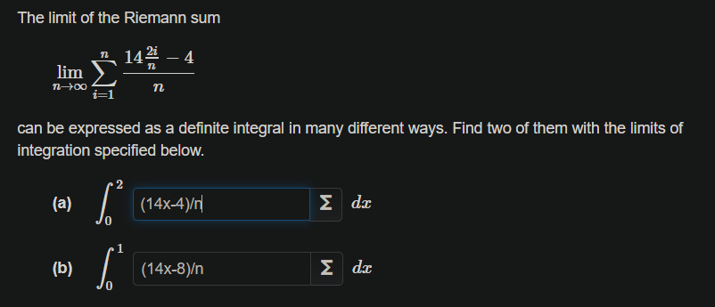 Solved The limit of the Riemann sum lim 14 - 4 nh00_ n can | Chegg.com