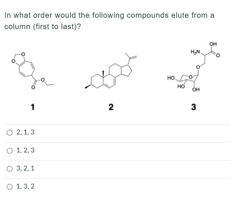 Solved In what order would the following compounds elute | Chegg.com