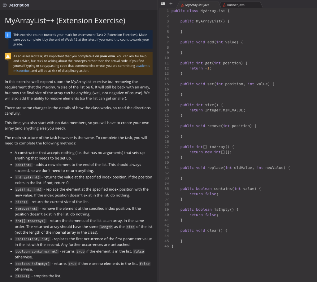 Solved 因 Description MyArrayList++ (Extension Exercise) i. | Chegg.com