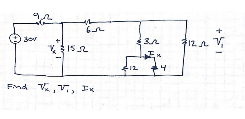 Solved given the circuit, find the values of Vx V1 and Ix | Chegg.com